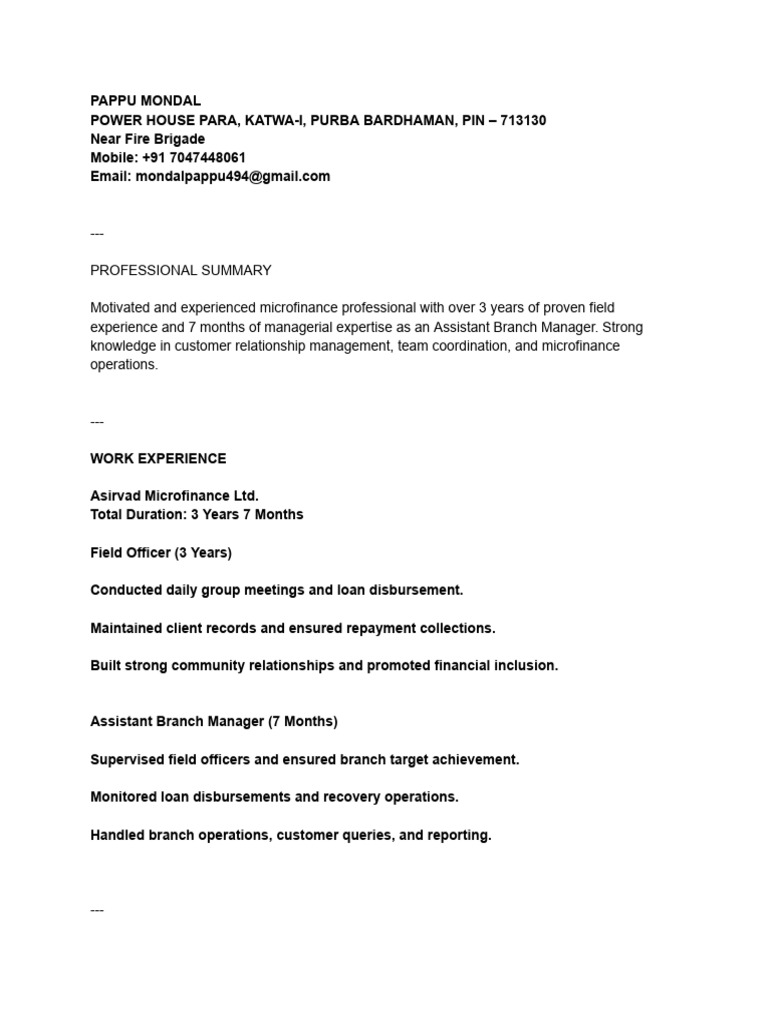 Pappu Mandal CV | PDF