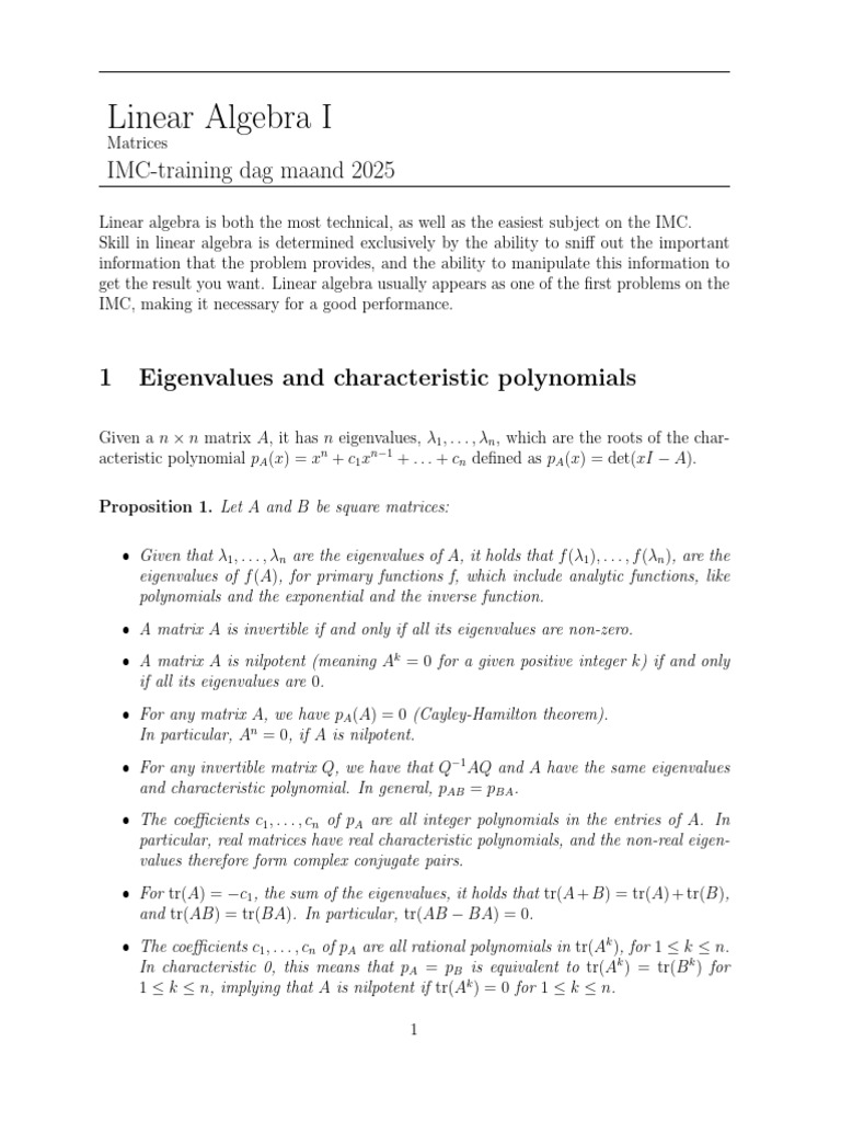 IMC Linear Algebra Study Guide | PDF | Matrix (Mathematics) | Eigenvalues And Eigenvectors