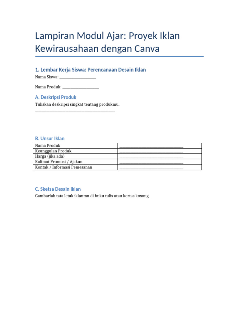 Lampiran Modul Ajar Iklan Canva | PDF