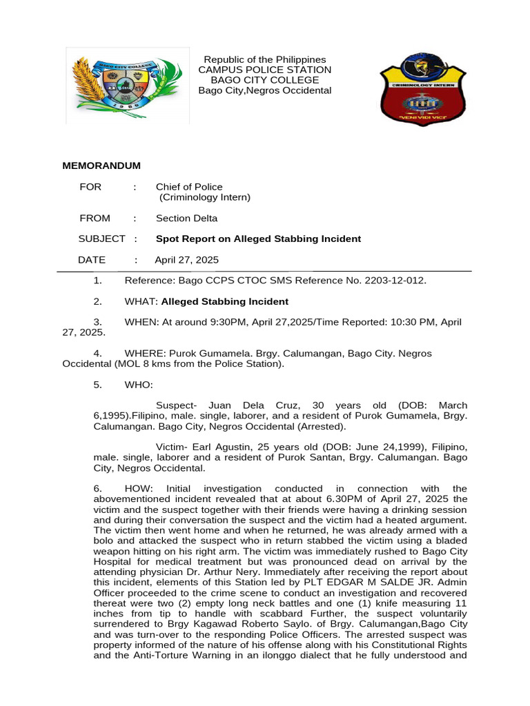 Spot Report - HOMICIDE | PDF | Law Enforcement | Crime & Violence