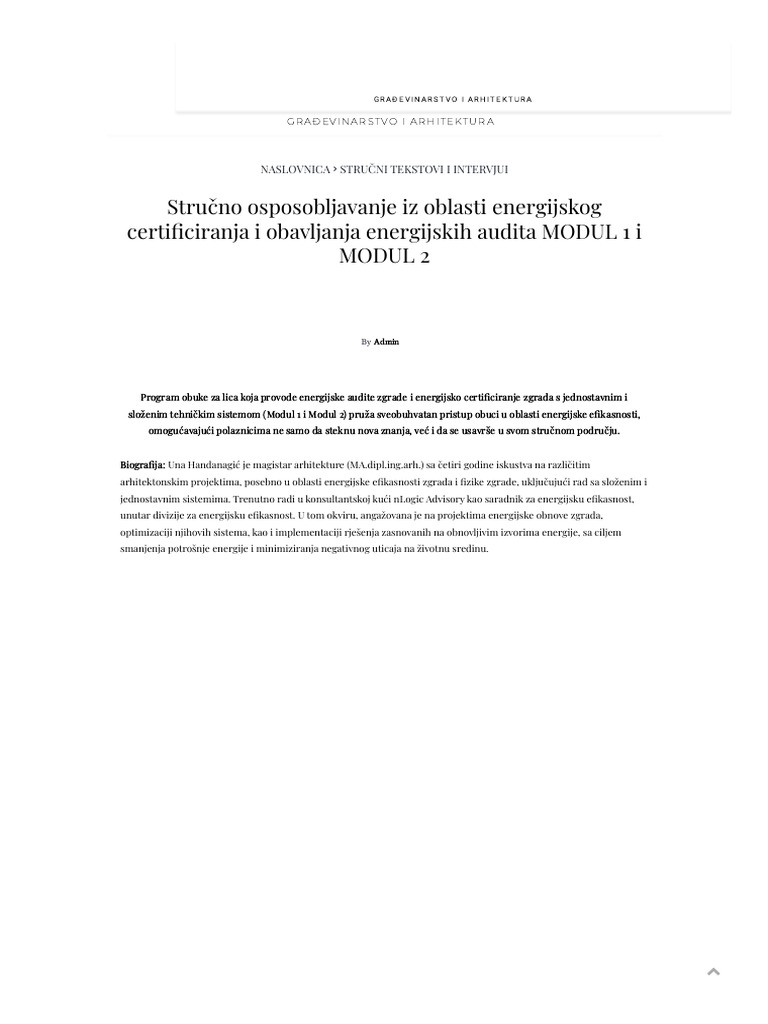 Stručno Osposobljavanje Iz Oblasti Energijskog Certificiranja I ...