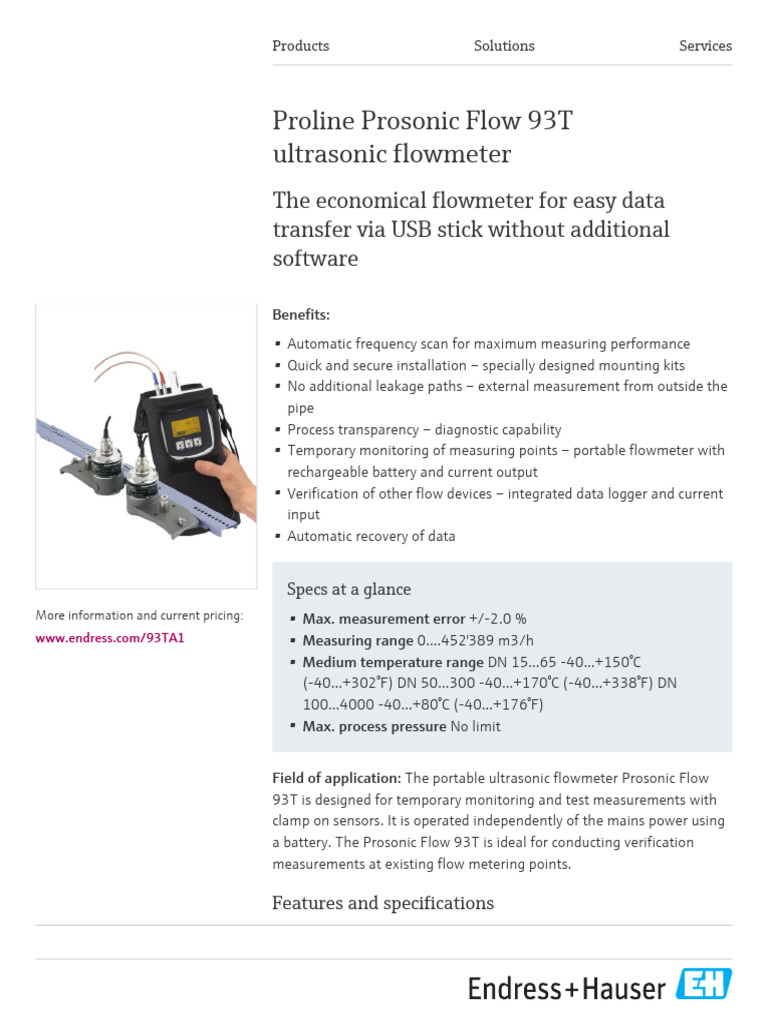 Endress-Hauser Prosonic Flow Clamp On 93TA1 EN | PDF | Flow Measurement ...