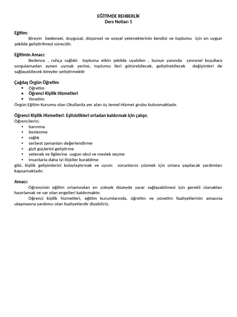 Rehberlik 1.Ders | PDF