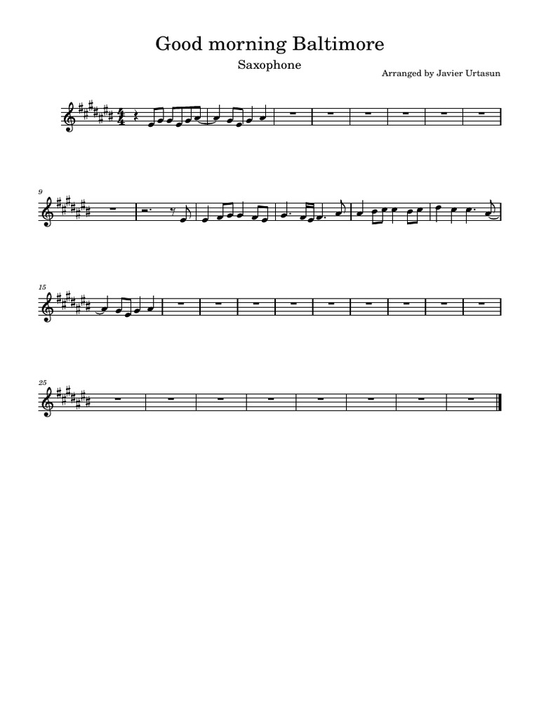 Saxophone Arrangement of "Good Morning Baltimore" | PDF