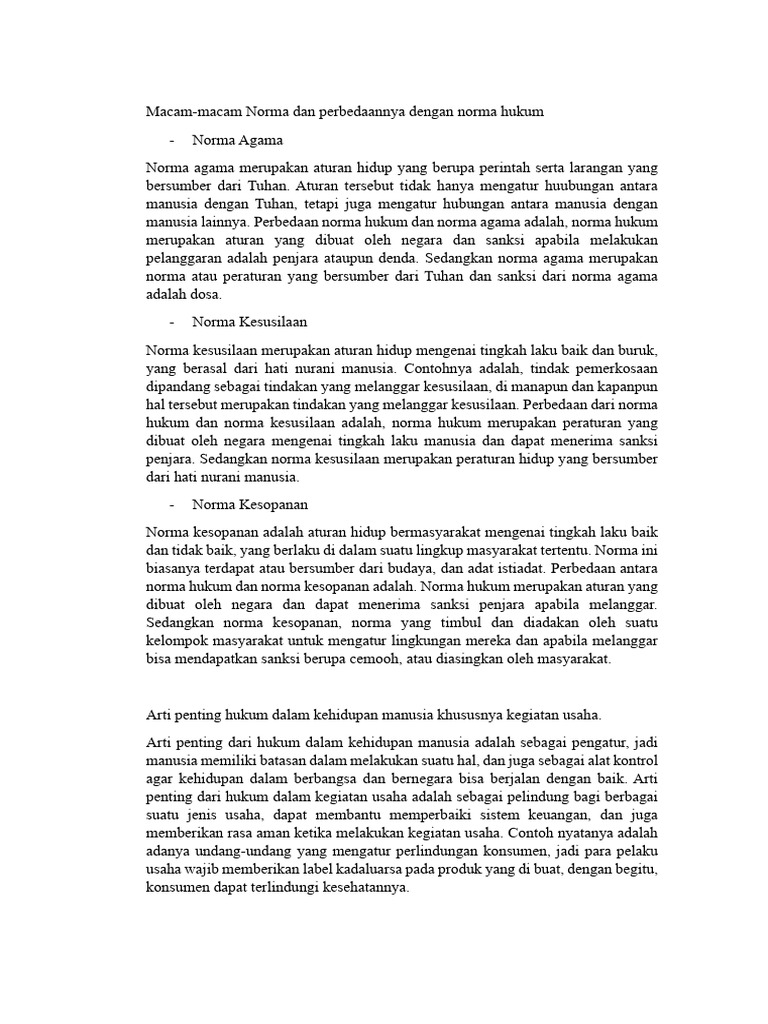 Macam-Macam Norma Dan Perbedaannya Dengan Norma Hukum | PDF
