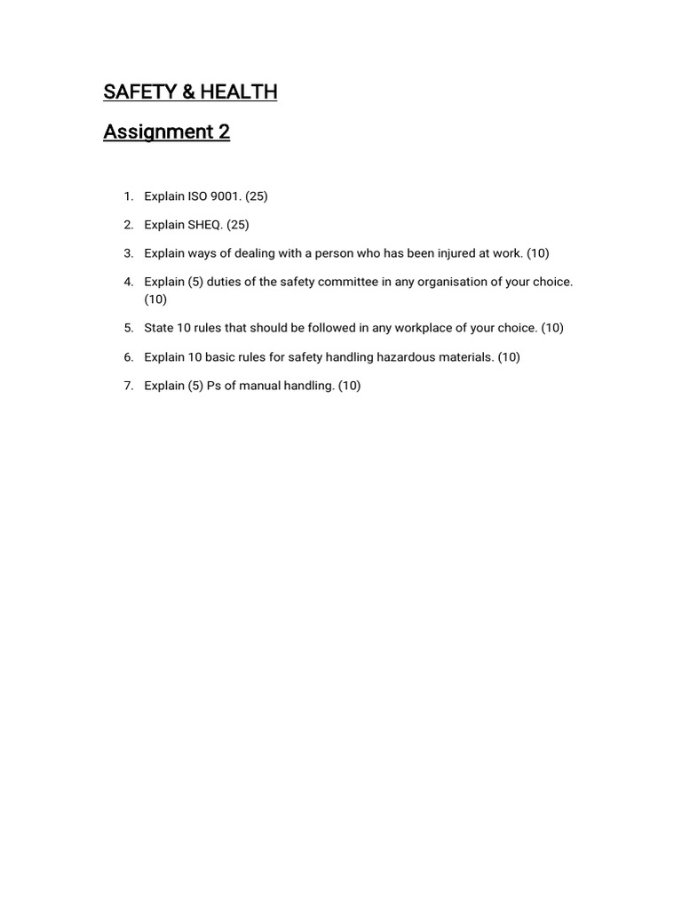 Safety & Health Assignment Overview | PDF