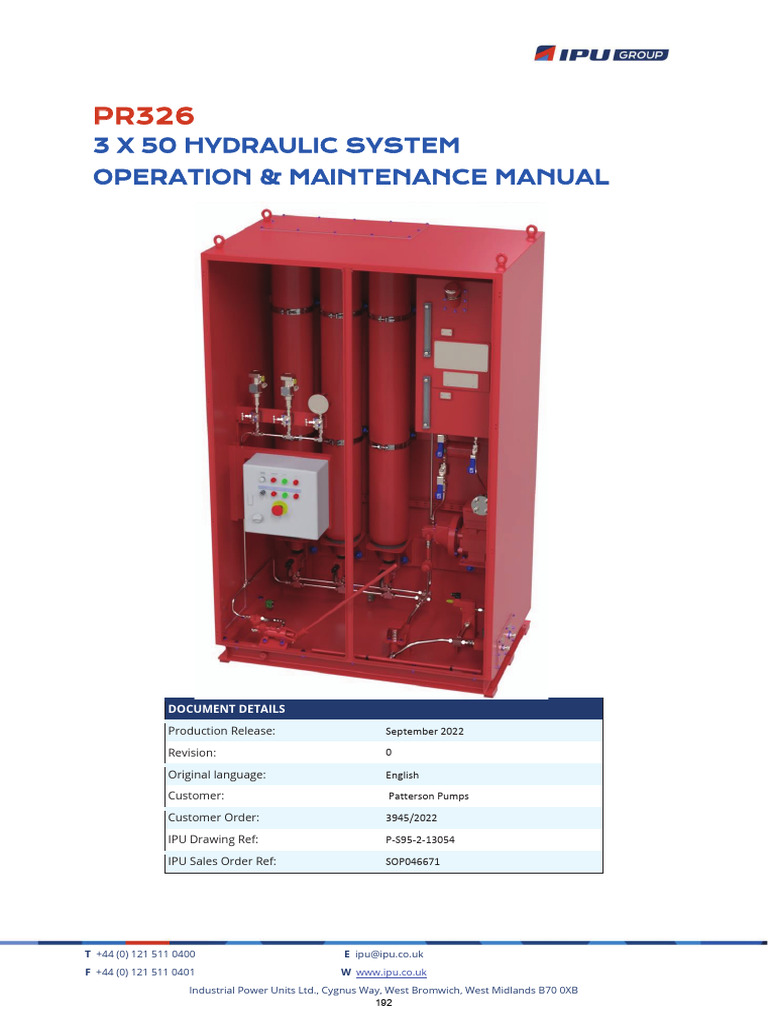 IPU PR326 Hydraulic System Starter - IOM Manual | PDF | Pump | Valve