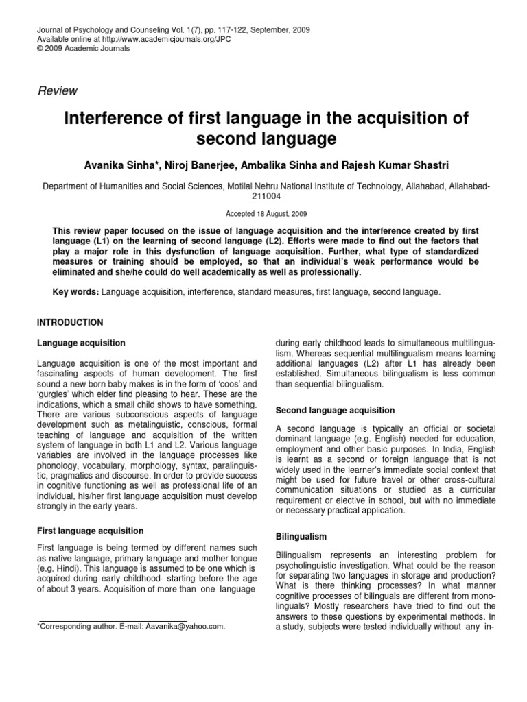 Interference of First Language in The Ac | PDF | Second Language ...