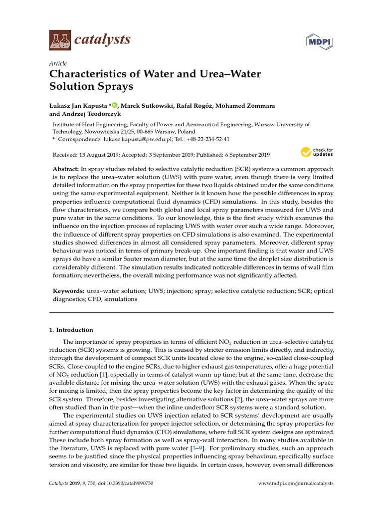 Characteristics of Water and Urea-Water Solution S | PDF | Flow ...