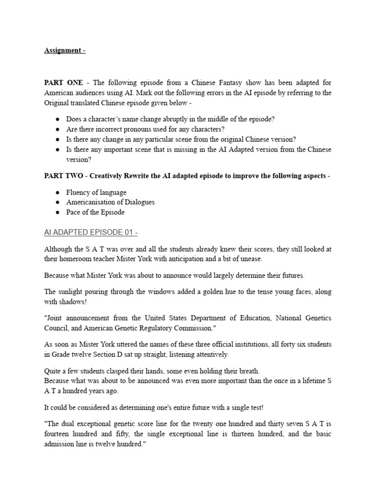 AI Adaptation Editor - Assignment | PDF