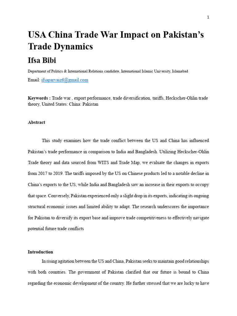 US China Trade War Impact On Pakistan's Trade Dynamics. | PDF ...