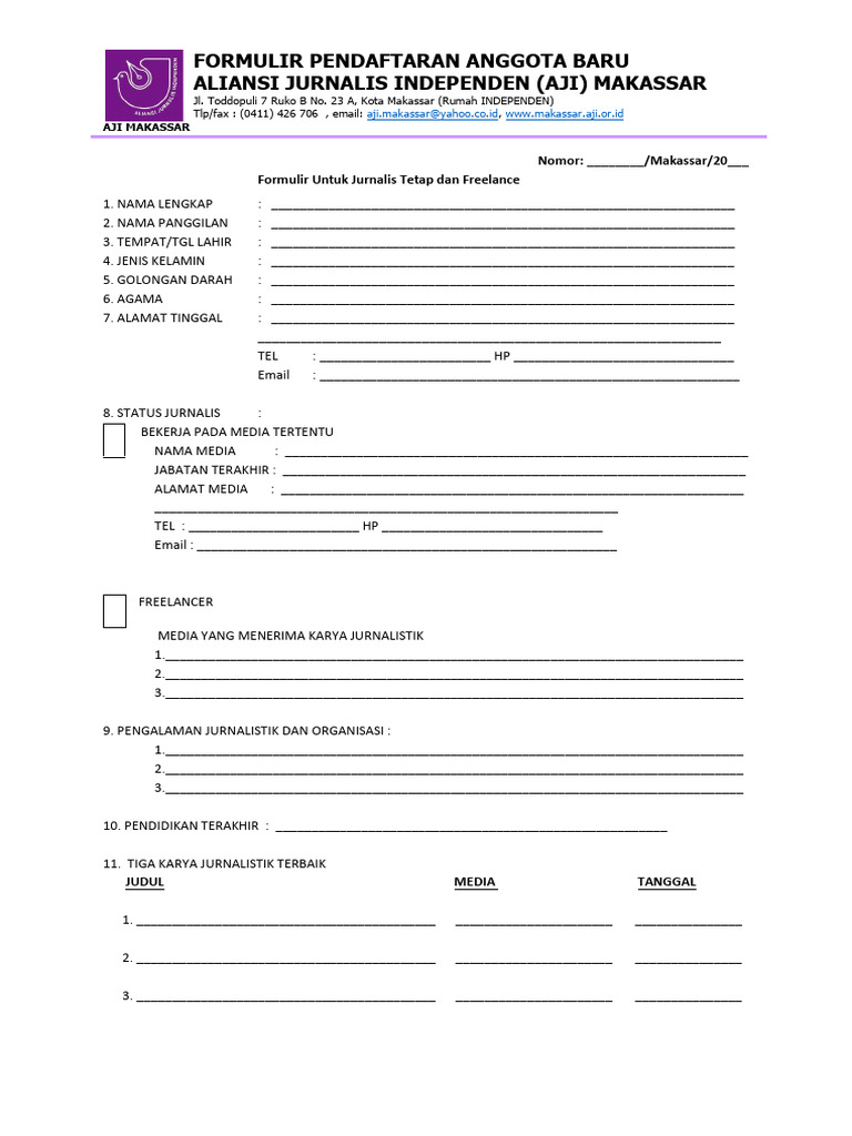 Formulir-Keanggotaan-AJI-Jurnalis-dan-Freelance_2 (1) | PDF