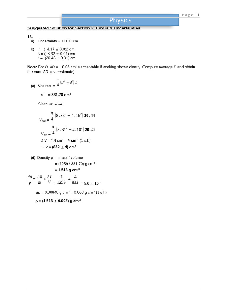 S01 -Solutions to Measurement Questions | PDF | Observational Error | Velocity