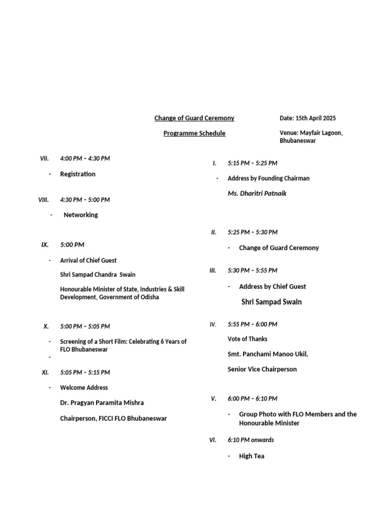 Change of Guard Ceremony Schedule | PDF