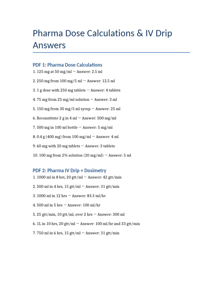 Pharma Dose and IV Drip Answers | PDF