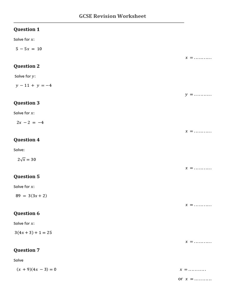 GCSE Math Revision Worksheet | PDF