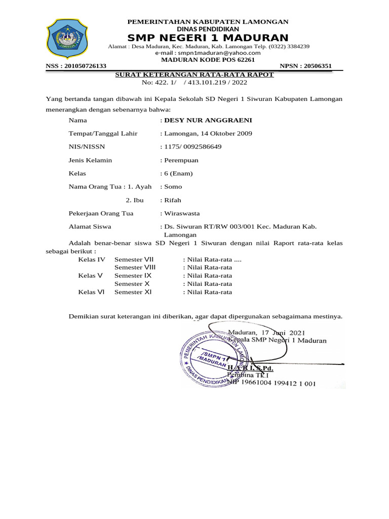 Surat Keterangan Rata | PDF