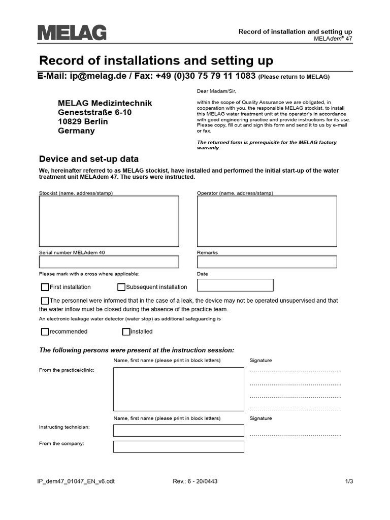 2 - Record of Installation and Setting Up - IP - Dem47 - 01047 - EN | PDF | Water