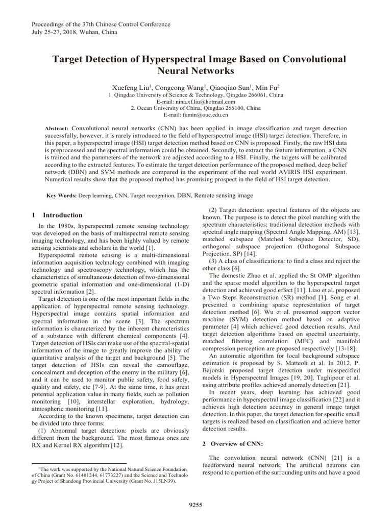 Target Detection of Hyperspectral Image Based on Convolutional | PDF | Support Vector Machine ...