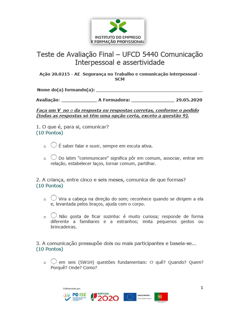 Teste de Avaliacao Final Ufcd 5440 Comunicacao Interpessoal e ...