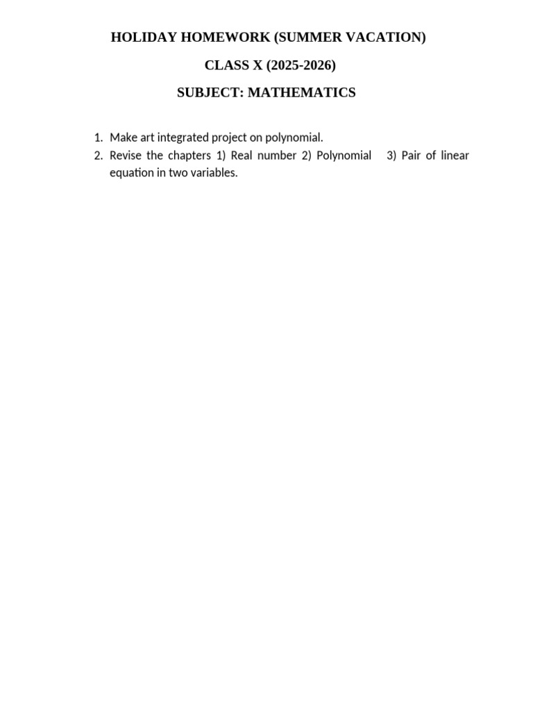 Class 10 Holiday Homework | PDF