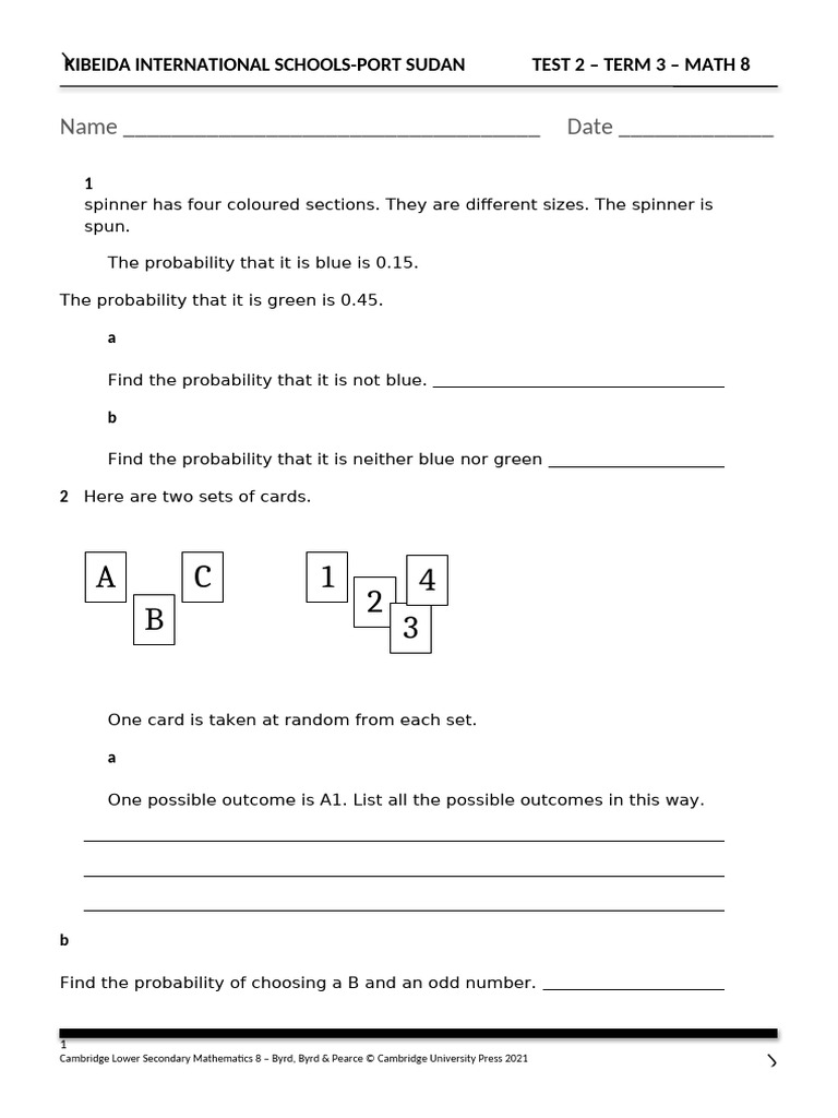 test 2 term 3 grade 8 | PDF | Probability | Euclidean Geometry