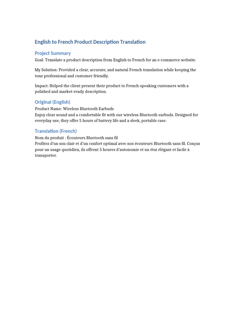 English to French Product Translation | PDF