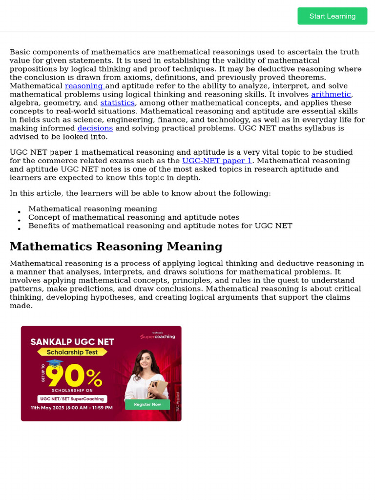 Mathematical Reasoning Notes - UGC NET Notes and Study Notes | PDF