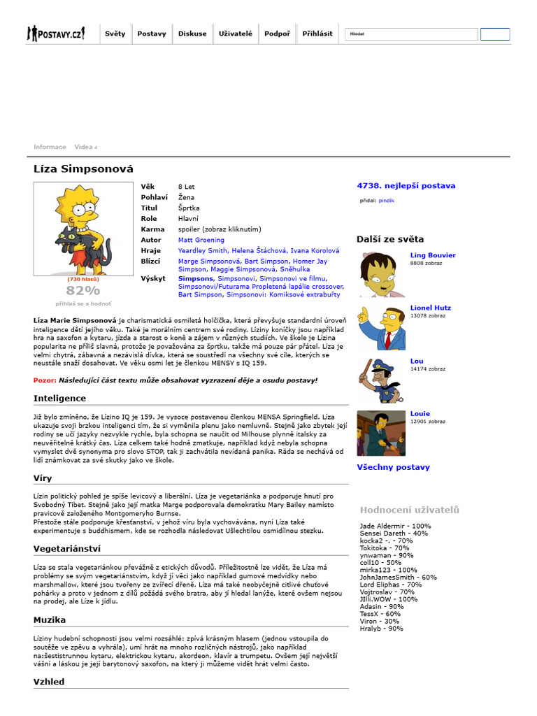 Líza Simpsonová - Simpsons - POSTAVY - CZ | PDF