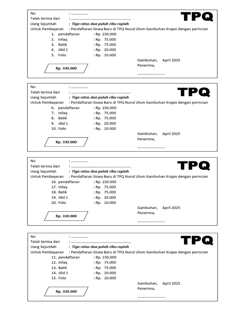 Kwitansi PPDB TPQ | PDF