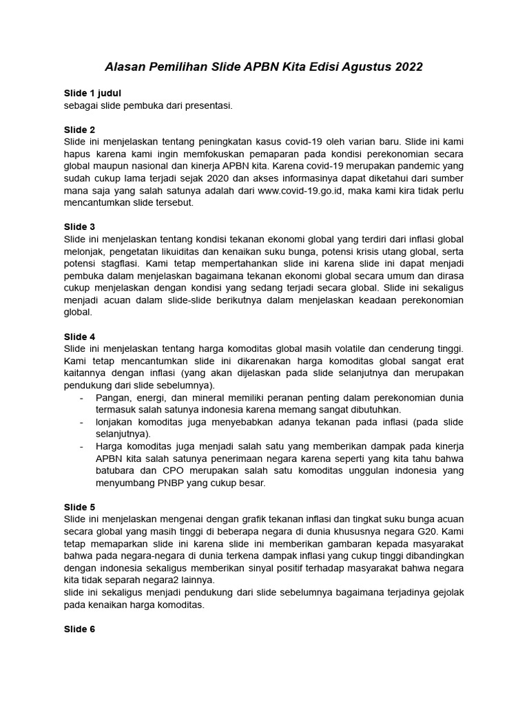 Alasan Pemilihan Slide APBN Kita Agustus 2022 | PDF