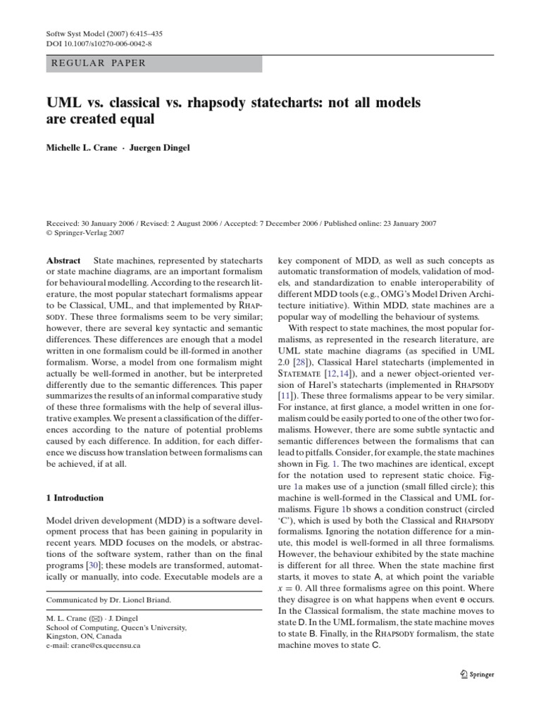 UML vs. Classical vs. Rhapsody State Charts Not All Models Are Created ...