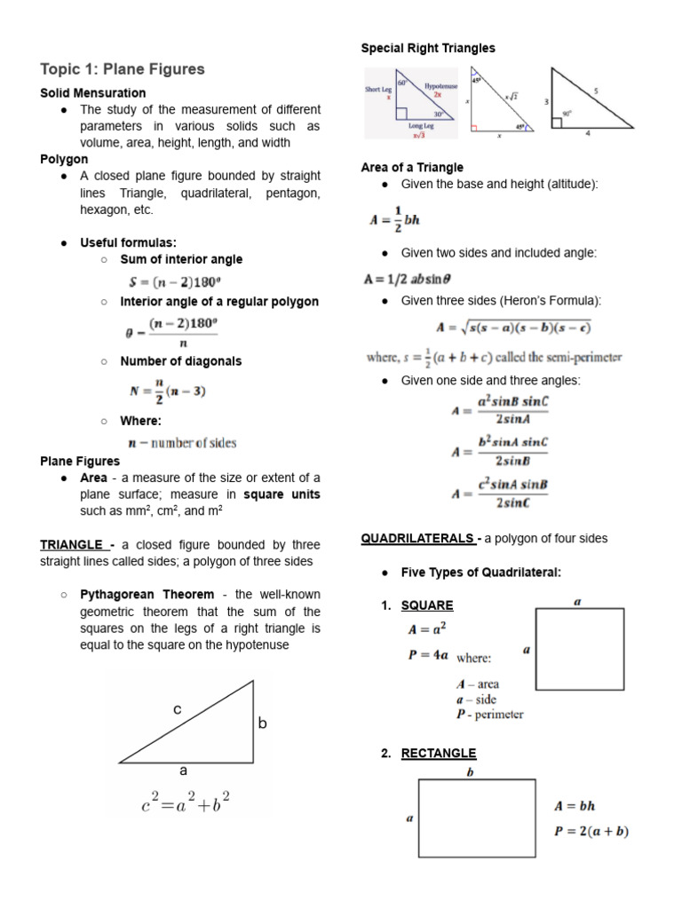 Solid Mensuration Concepts and Formulas | PDF | Area | Rectangle