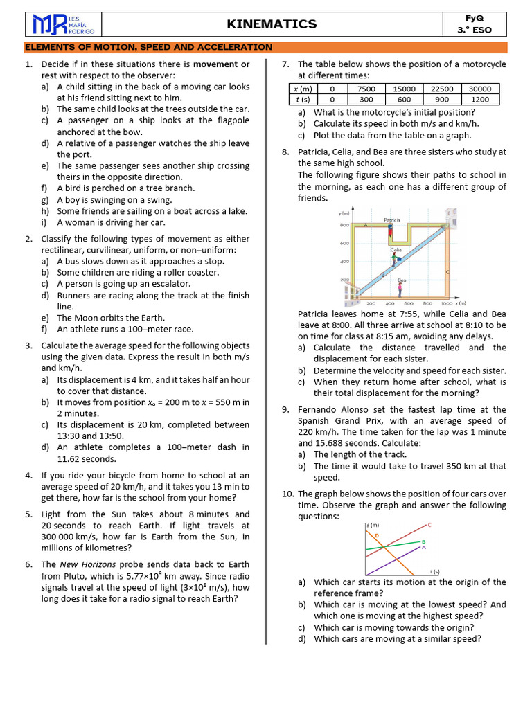 Unit 6.2 - Kinematics-Worksheet | PDF | Speed | Acceleration