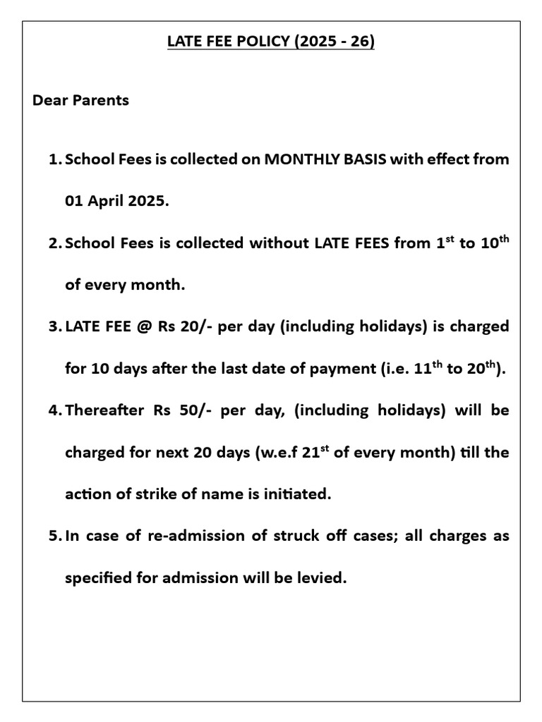 1743047502late Fee Policy 2025-26 | PDF
