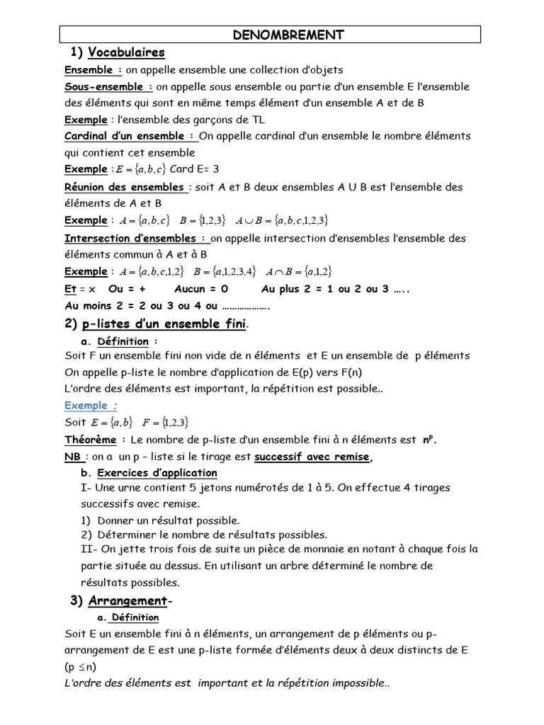 Cours Dénombrement | PDF | Fonctionnalités et modélisations | Mathématiques