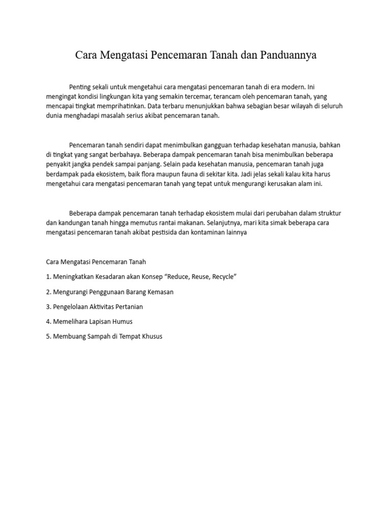 Cara Mengatasi Pencemaran Tanah | PDF