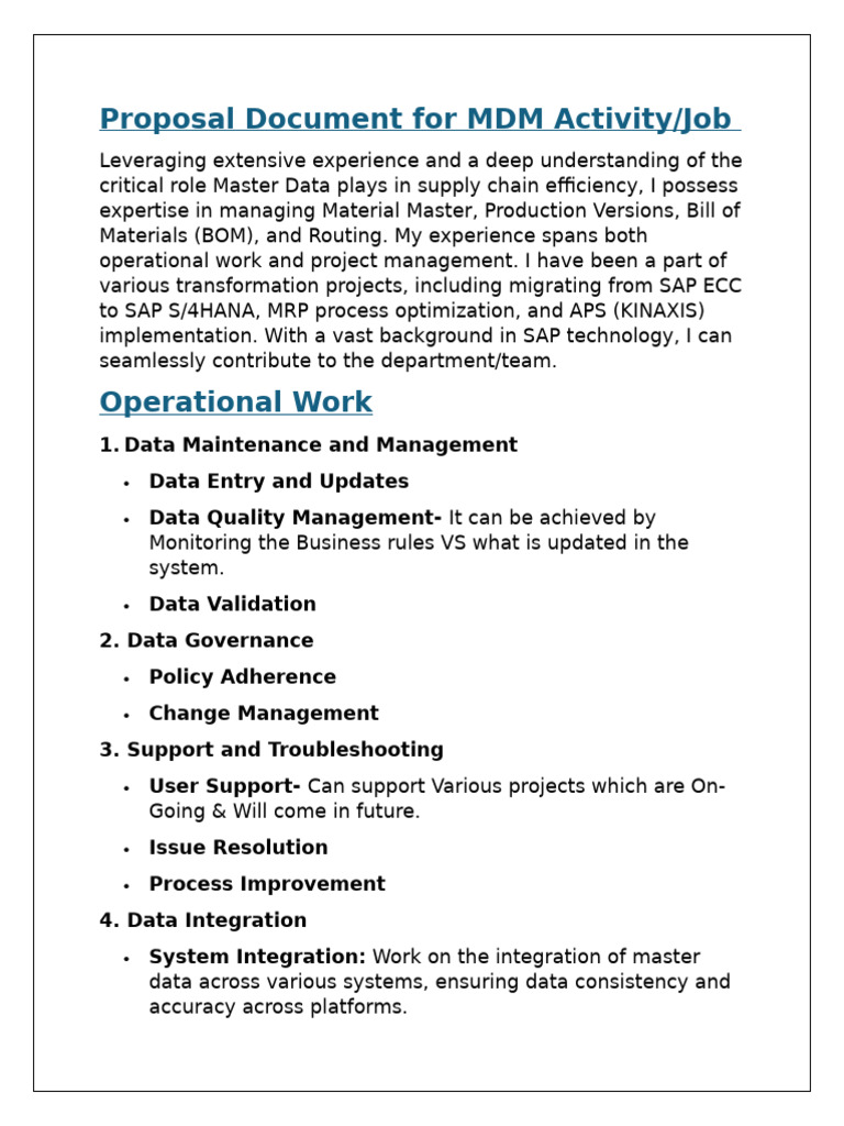 Proposal Document For MDM Role | PDF | Risk Management | Business