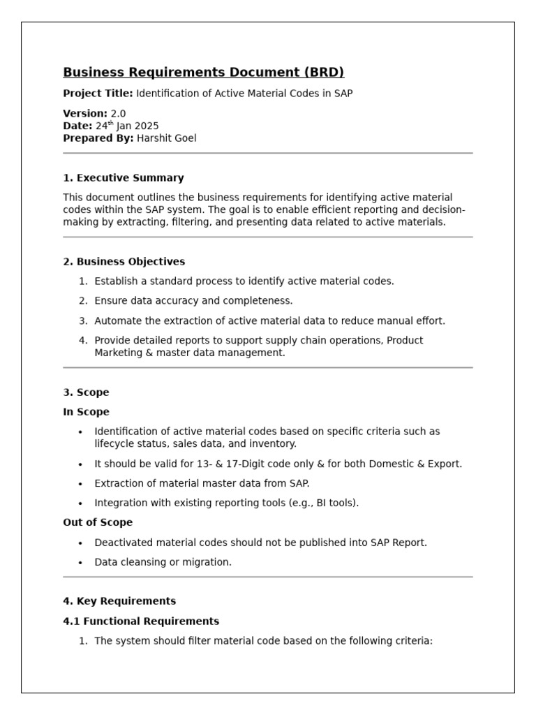 Business Requirements Document (Active Codes) | PDF | Computing ...