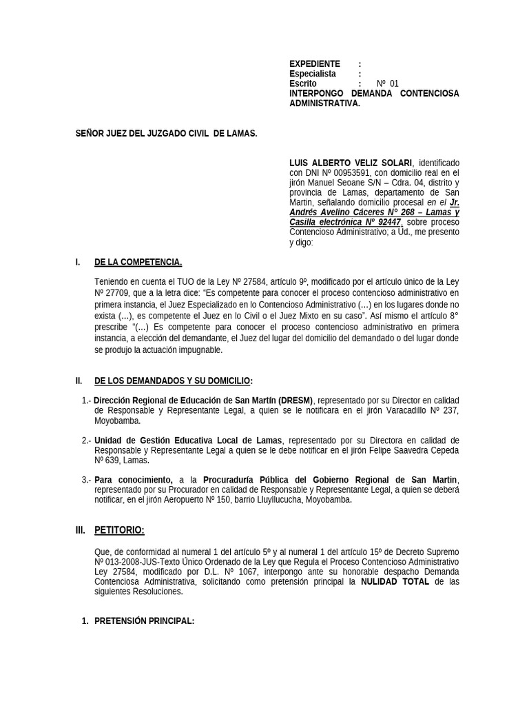 DEMANDA PREP. DE CLASES (Prof. Veliz) | PDF | Caso de ley | Esfera pública