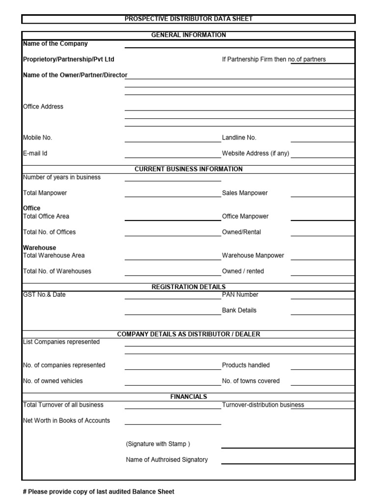Distributor Application Data Sheet | PDF