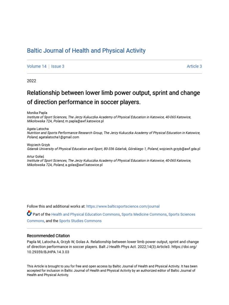 Relationship Between Lower Limb Power Output Sprint and Change of ...