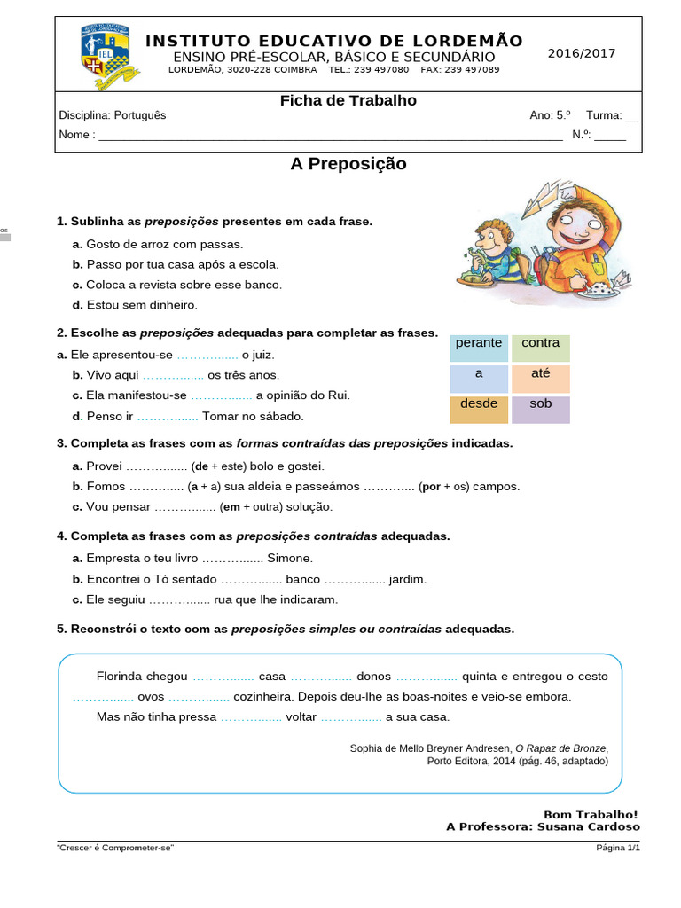 Exercícios sobre Preposições em Português | PDF