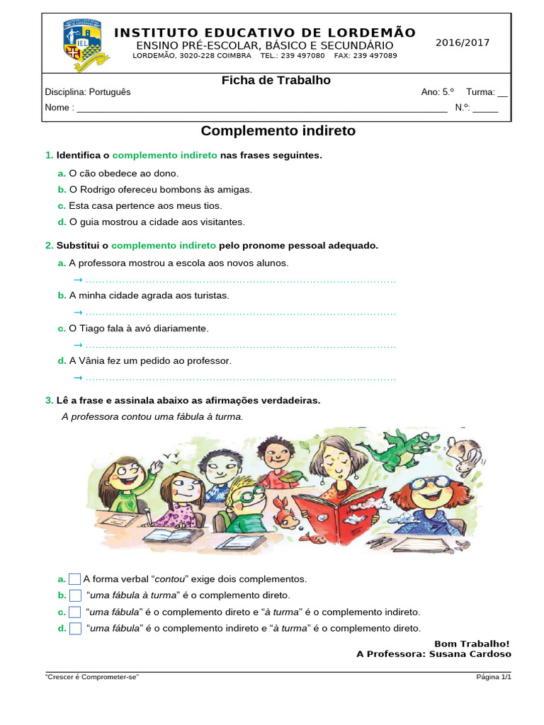 Ficha de Trabalho - Complemento Indireto | PDF