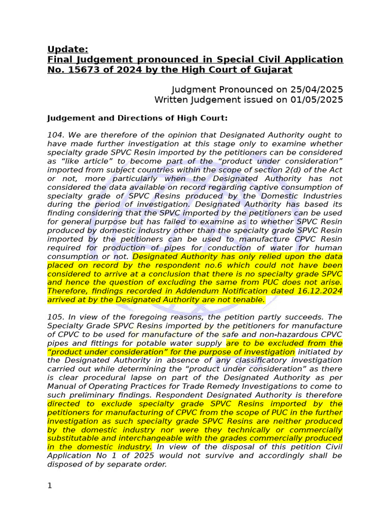 Final Order - Epigral HC - PVC SR (02.05.25) | PDF | Judgment (Law ...