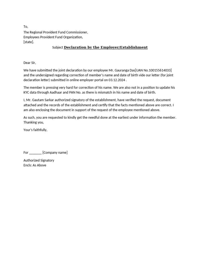 Declaration by The Employer/Establishment | PDF
