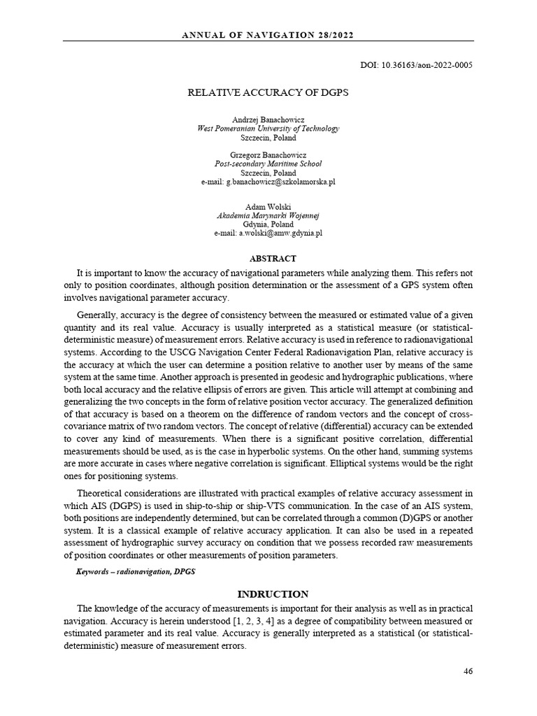 Relative Accuracy of DGPS | PDF | Accuracy And Precision | Covariance