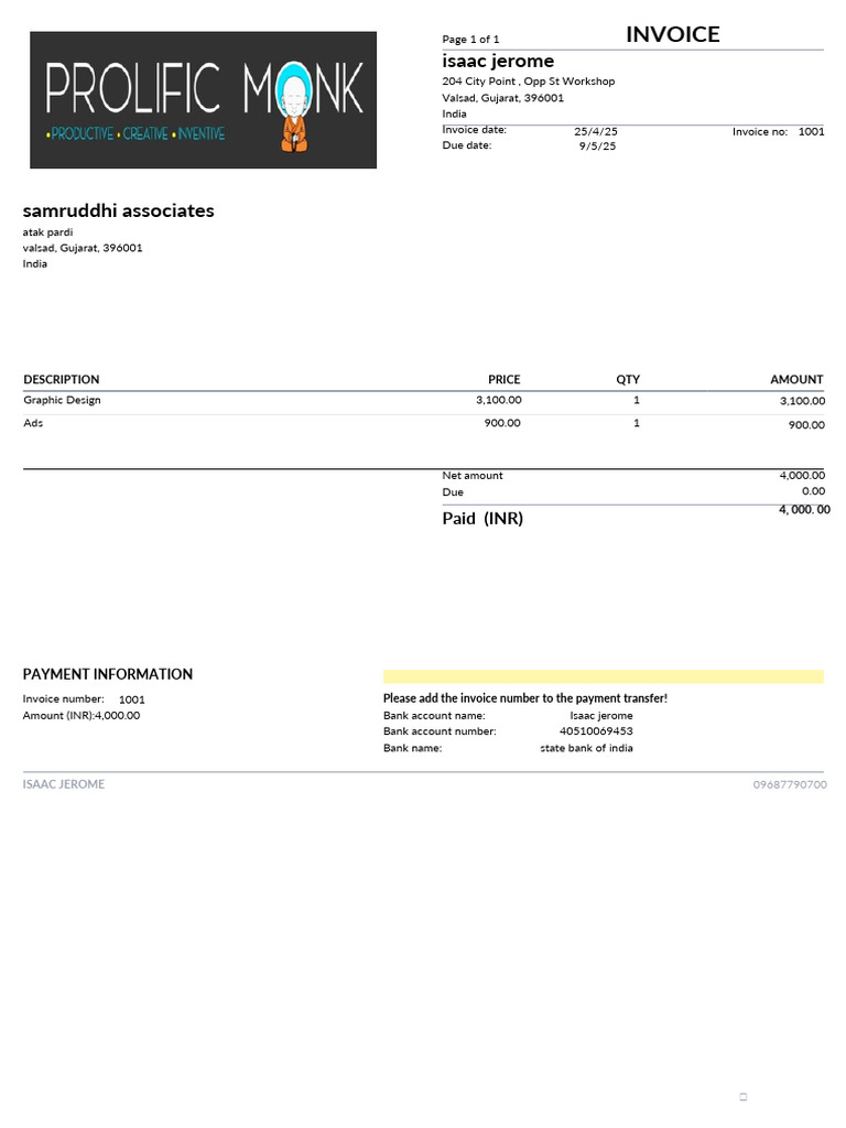 Invoice for Graphic Design Services | PDF