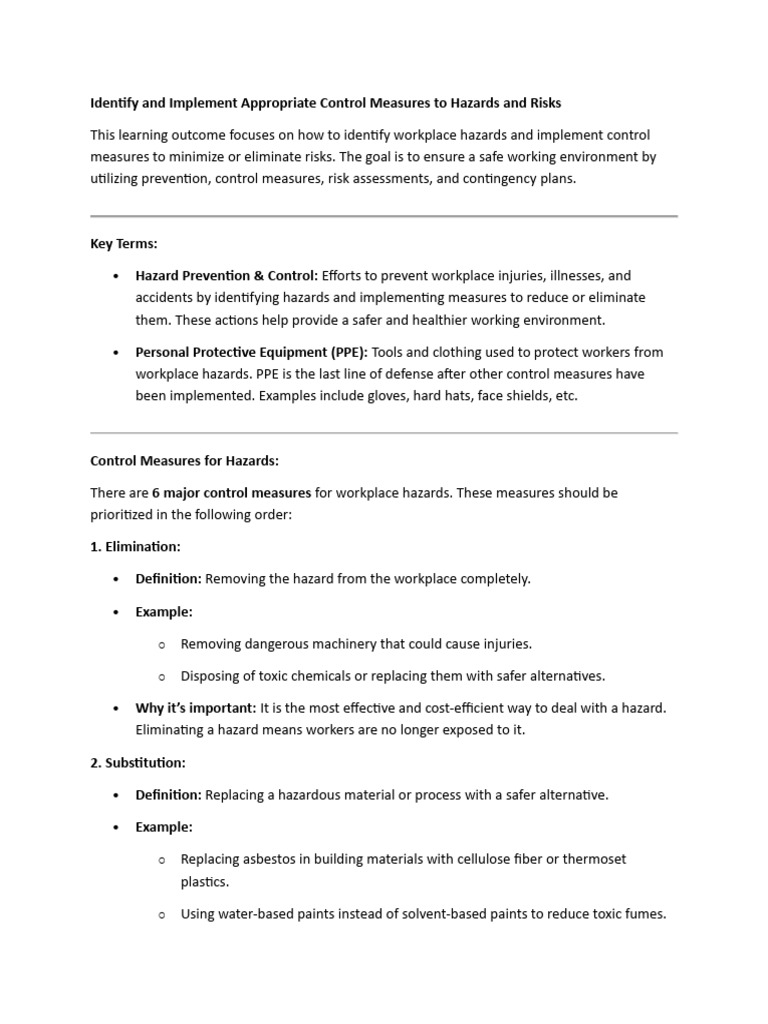 Chapter 8 Identify and Implement Appropriate Control Measures To ...