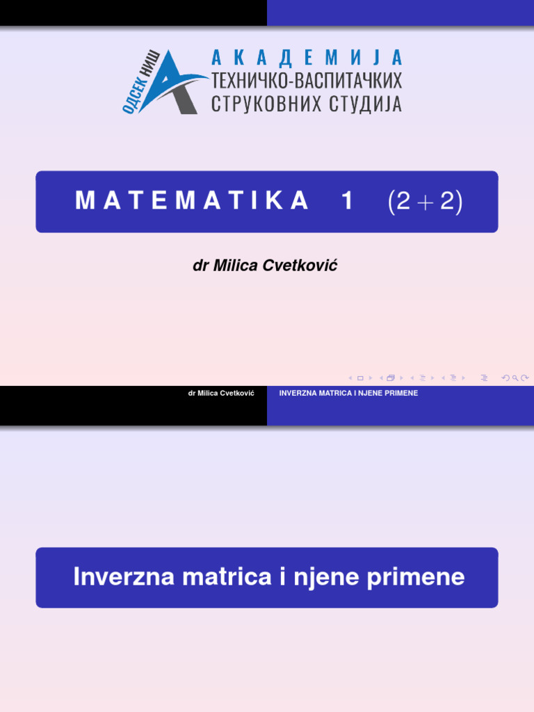 Inverzna Matrica I Njene Primene | PDF
